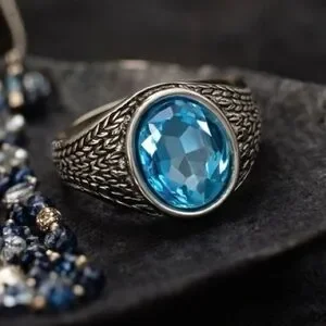 Jewelry | Striking Blue Gem Textured Silver Tone Ring Unisex | Poshmark